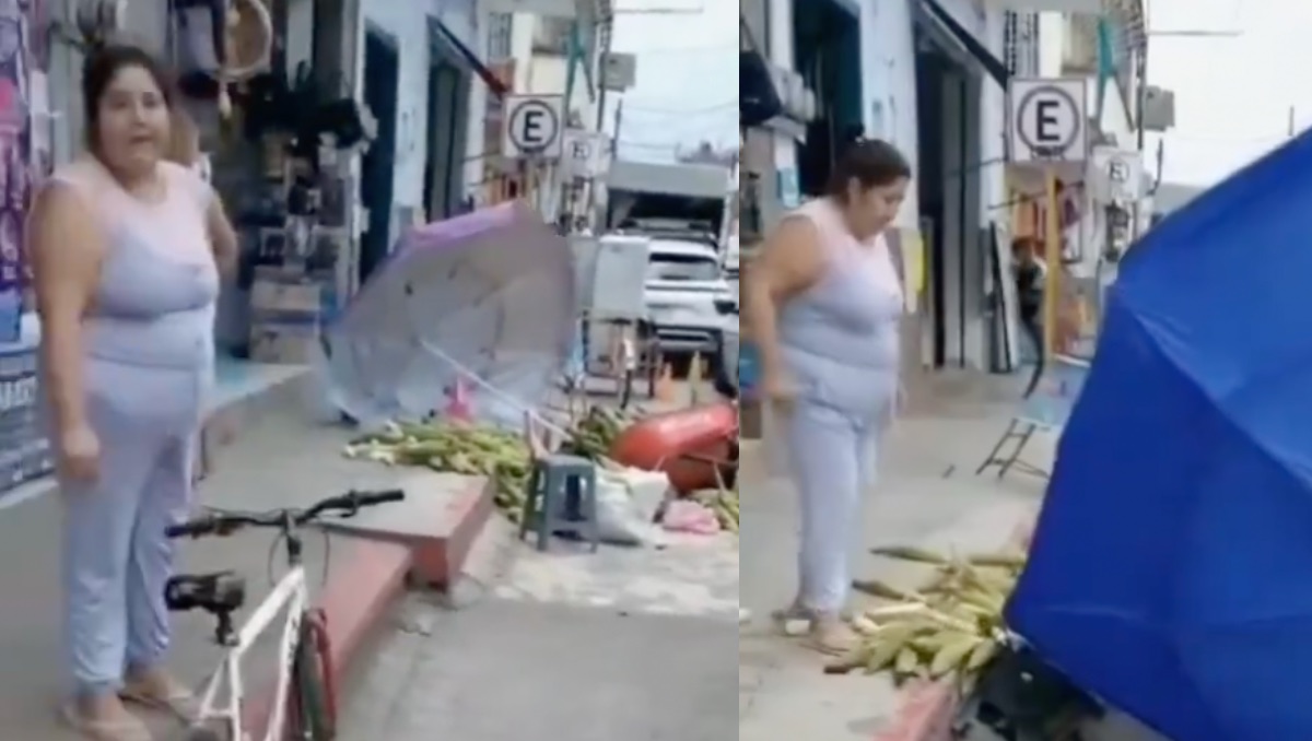 Lady Elotes: la mujer que derribó un puesto ambulante en Veracruz